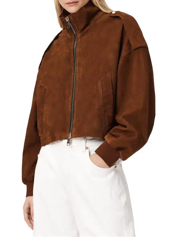ALLSAINTS Lowden Suede Jacket - Cognac Brown