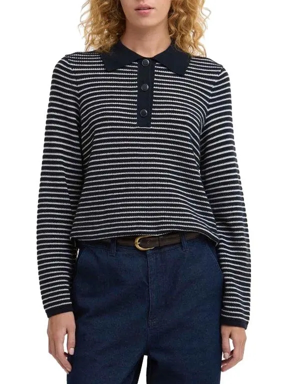 Barbour Inez Stripe Polo Sweater - Dark Navy Stripe