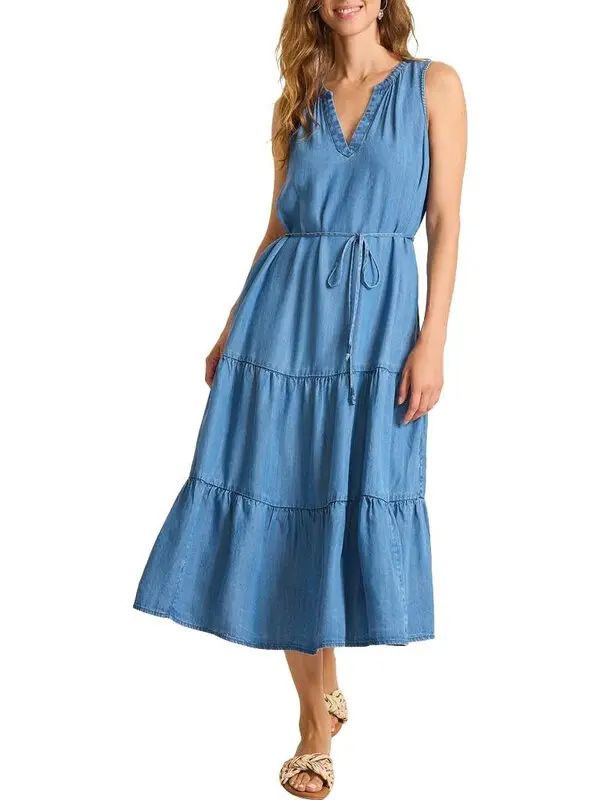 Tommy Bahama Tiered Midi Dress - Med Indigo Wash
