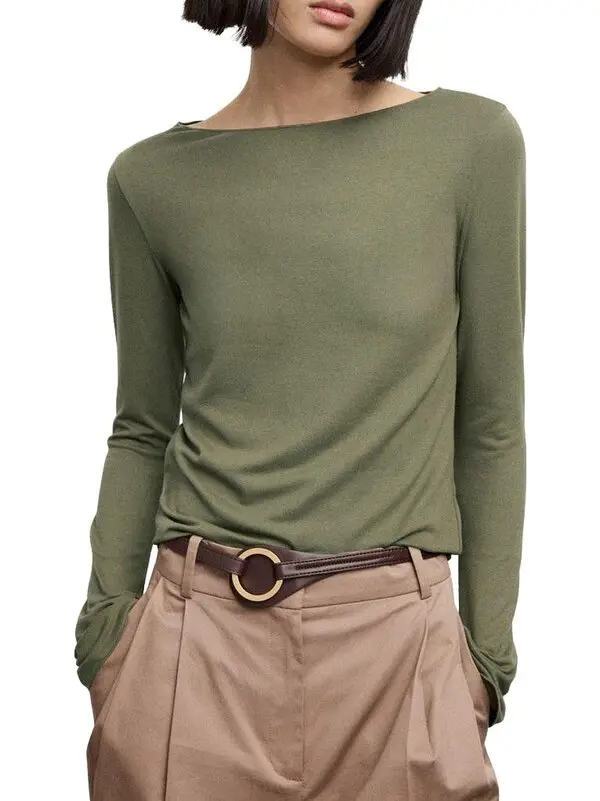 Mango Slim Fit Boatneck Top - Khaki Green