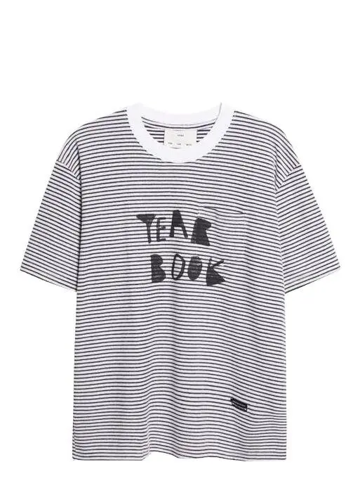 SONG FOR THE MUTE Yearbook Stripe Jersey Pocket T-shirt - White