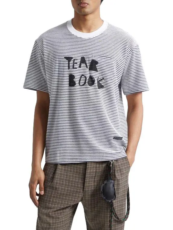 SONG FOR THE MUTE Yearbook Stripe Jersey Pocket T-shirt - White
