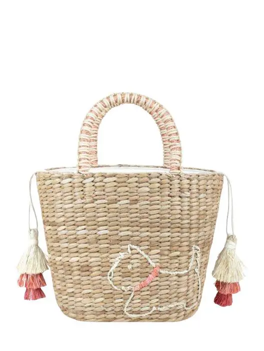 LIKHA Westie Embroidered Woven Tote Bag - Natural