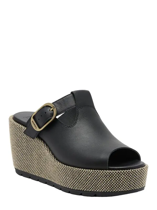 Sorel Sunpeak Platform Wedge Sandal - Black/natural
