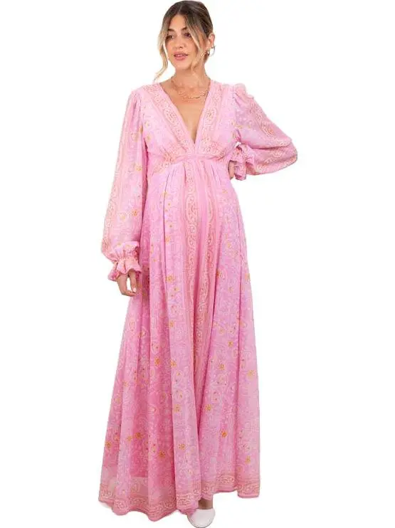 PINKBLUSH Paisley V-neck Maxi Dress - Pink