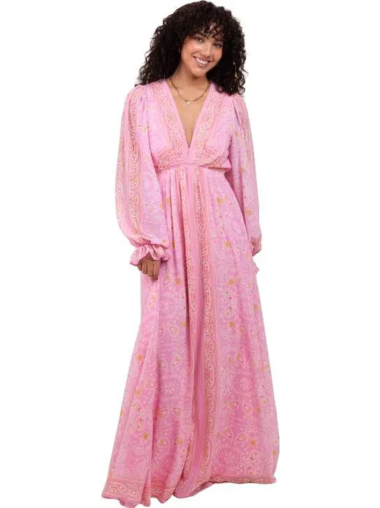 PINKBLUSH Paisley V-neck Maxi Dress - Pink