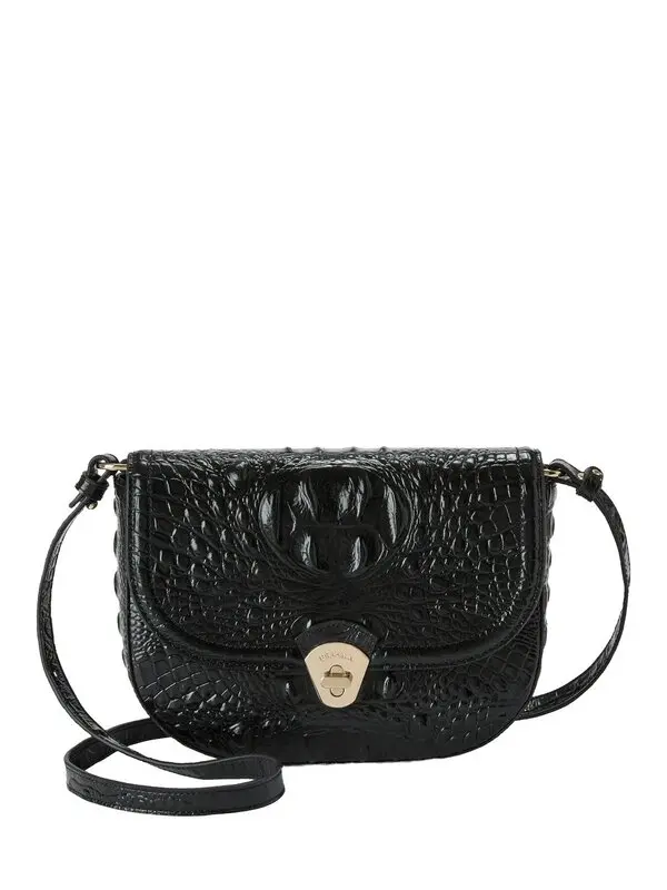 Brahmin Croc Embossed Leather Crossbody Bag - Black