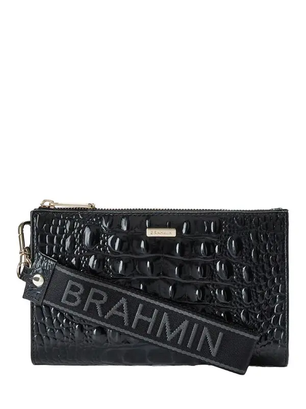 Brahmin Croc-embossed Leather Wristlet - Black