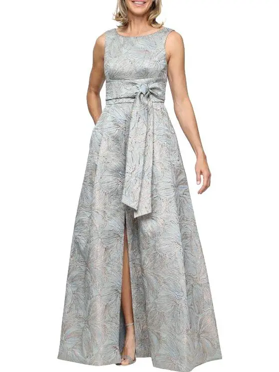 Alex Evenings Printed Sleeveless Jacquard Gown - Sage Multi