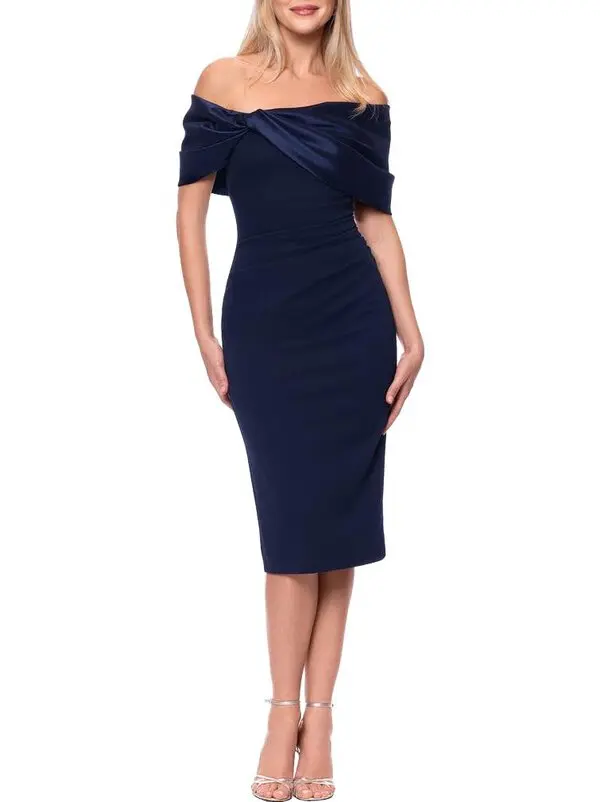 Betsy & Adam Off-the-shoulder Scuba Crepe Cocktail Dress - Navy