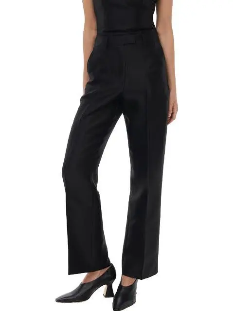 ALAS Tailored Silk Wool Straight-leg Pants - Black