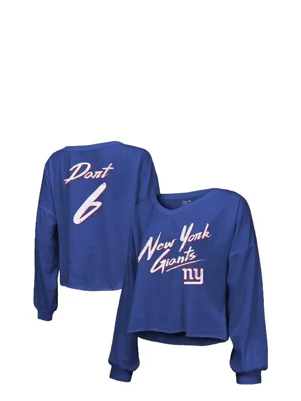 MAJESTIC THREADS New York Giants Jaxson Dart Script Name & Number Cropped Long Sleeve T-shirt - Royal