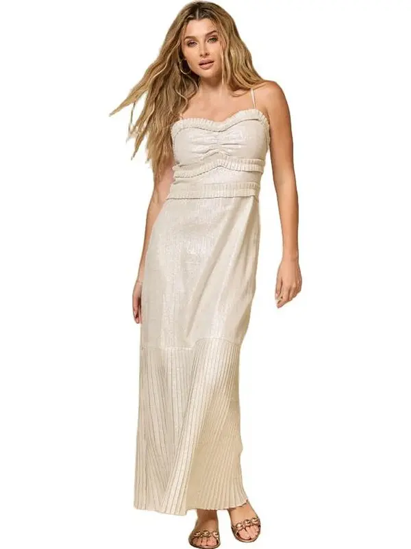 BTB LOS ANGELES Linen-lurex Maxi Dress - Cream/silver