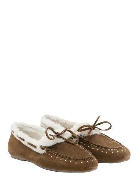 Mango Studded Faux Shearling Loafer - Leather