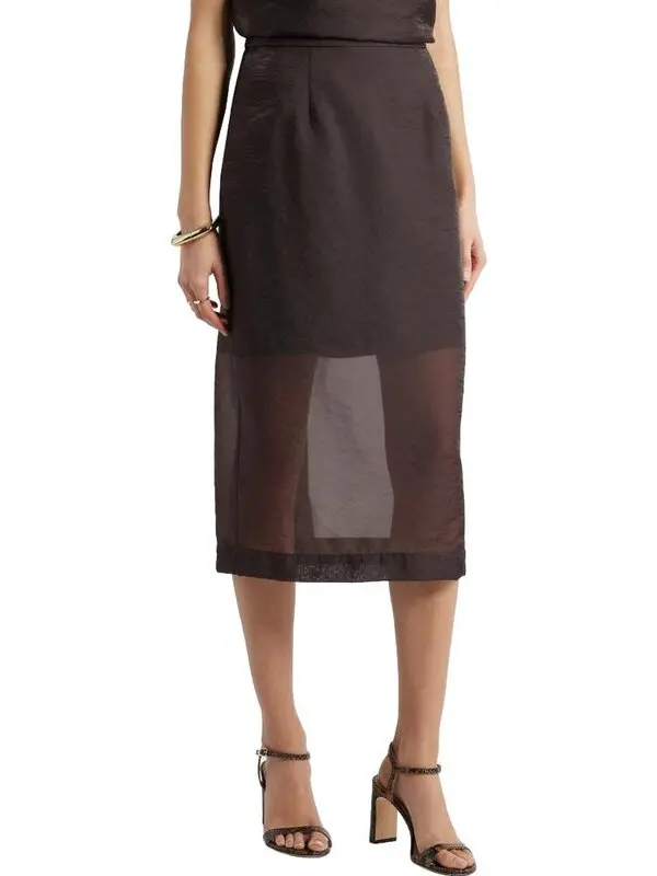 Nordstrom Organza Overlay Midi Pencil Skirt - Brown Coffee