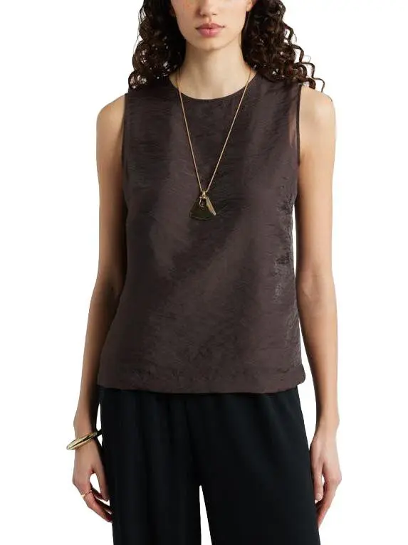 Nordstrom Sleeveless Organza Shell Top - Brown Coffee