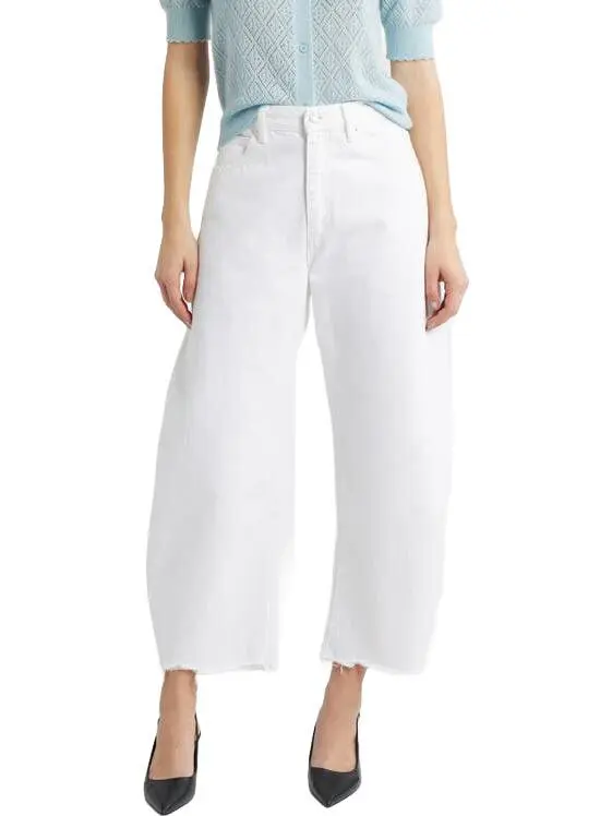 FRAME The Bubble Frayed High-waist Crop Barrel Jeans - White New Fray