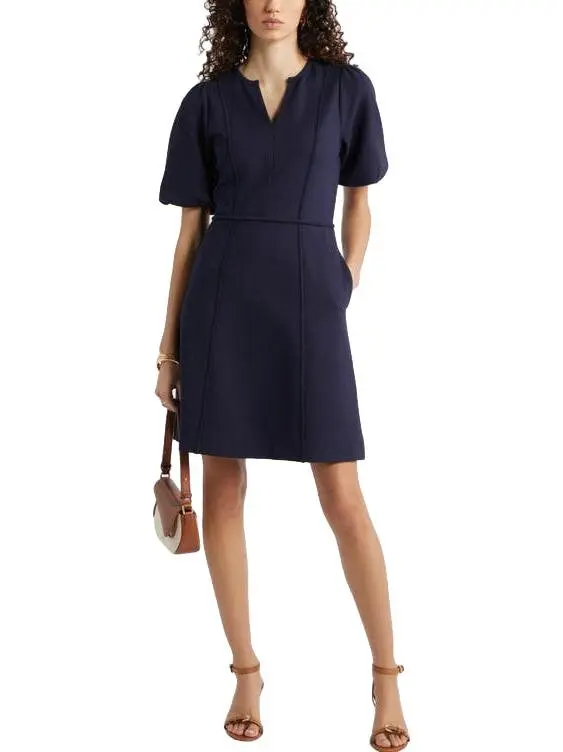 Caslon Puff Sleeve Ponte Dress - Navy Night