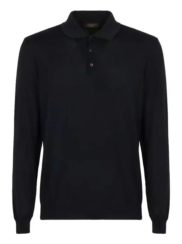 SLOWEAR Long Sleeve Knit Polo Shirt - Blue