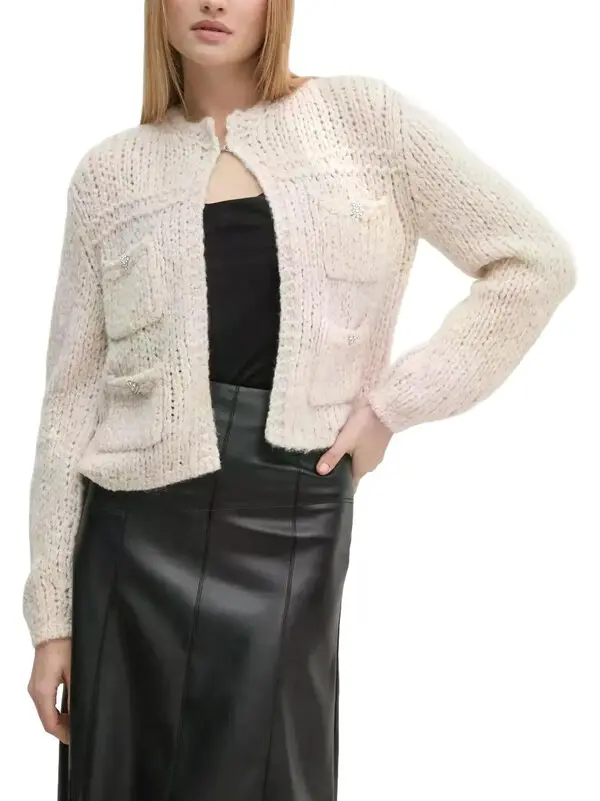 OUI Knit Cardigan With Embellished Pockets - Neutrals