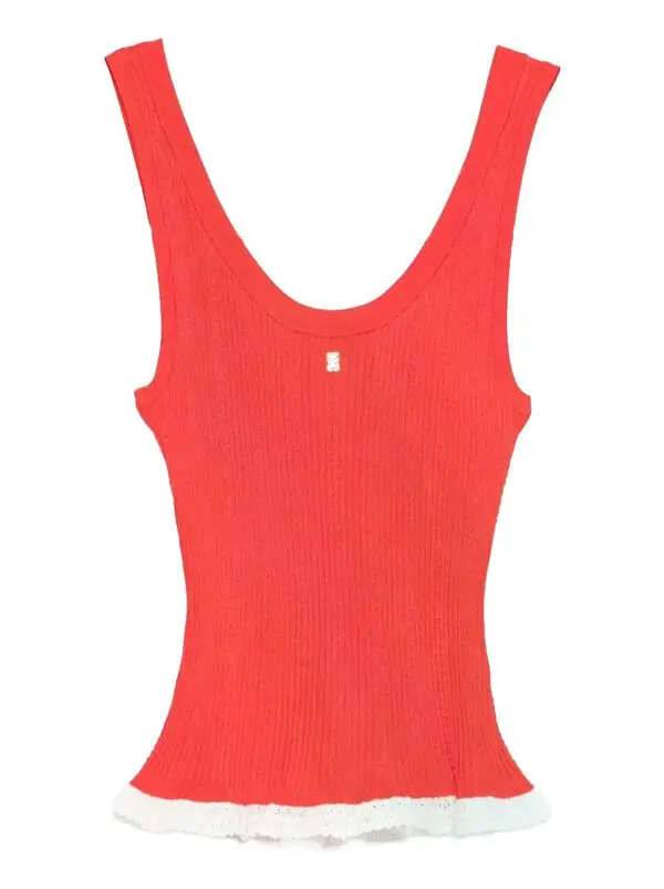 Sandro Lace Ribbed Knit Tank Top - Red