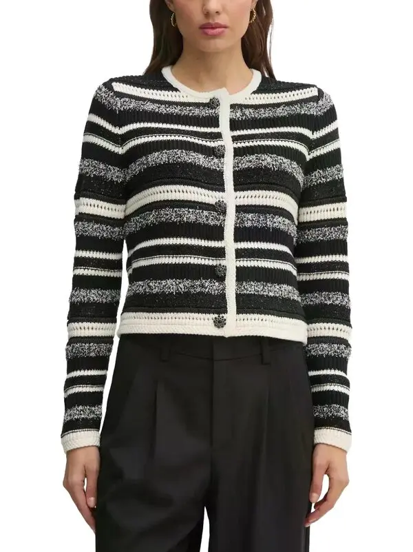 OUI Striped Button-front Cardigan - Black