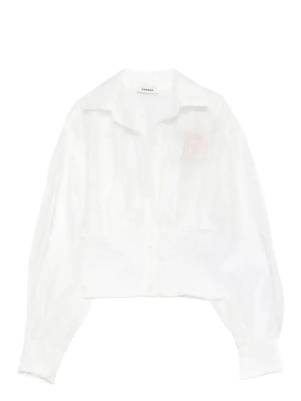 Sandro Smocked Linen Blend Shirt - White