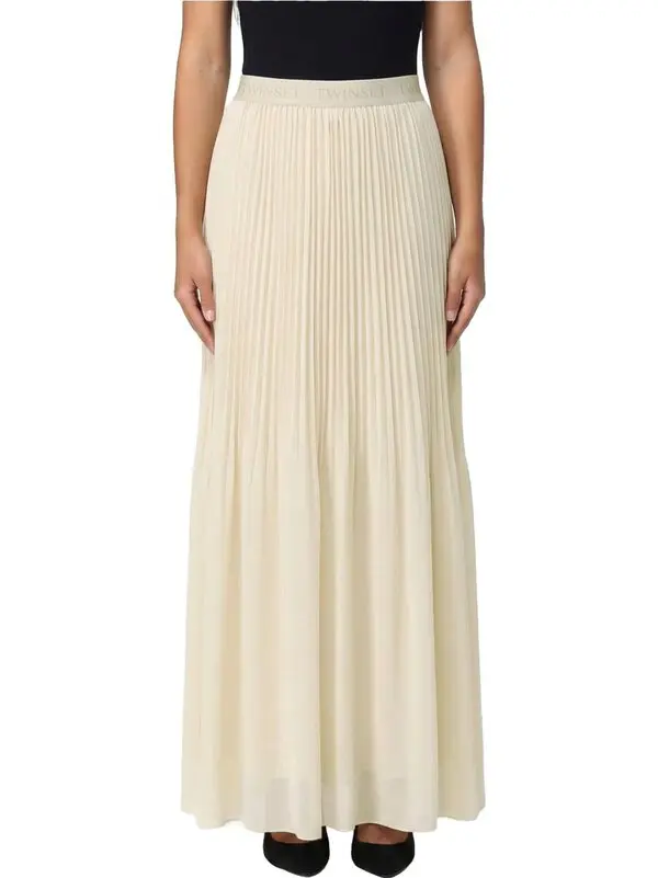 TWINSET Pleated Long Crêpe Skirt - White