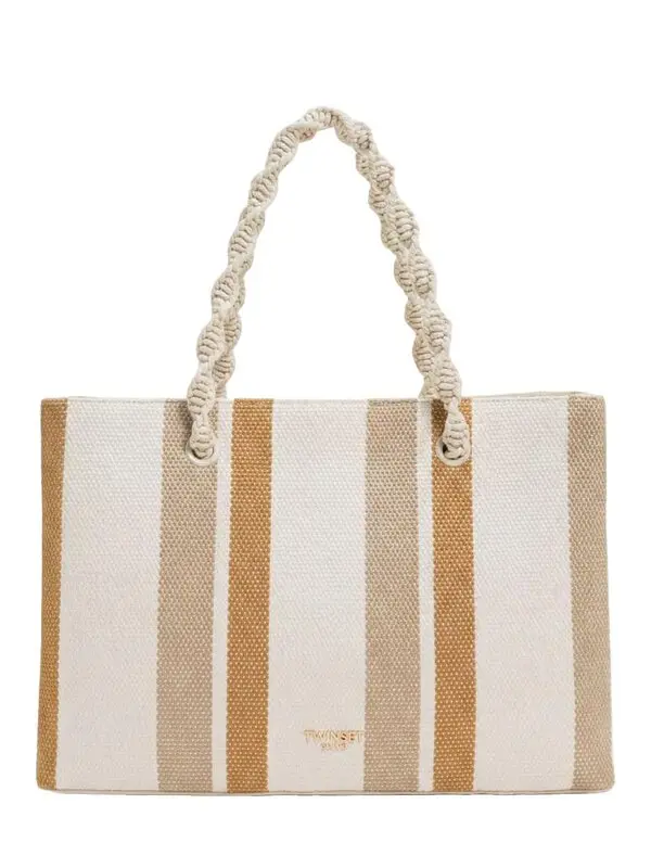 TWINSET Striped Canvas Bag - Pearl