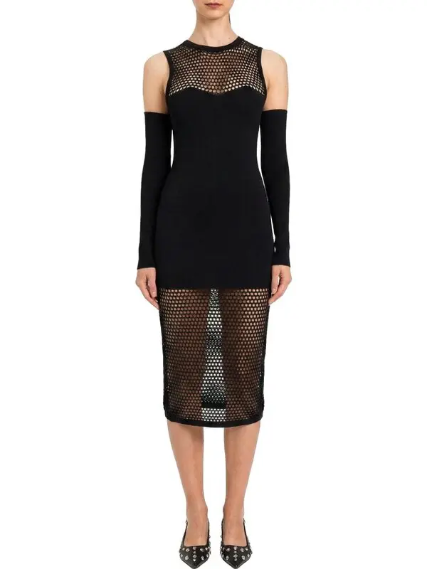 TWINSET Mesh Viscose Blend Midi Dress - Black