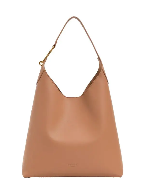 TWINSET Smooth Leather Shoulder Bag - Coffee