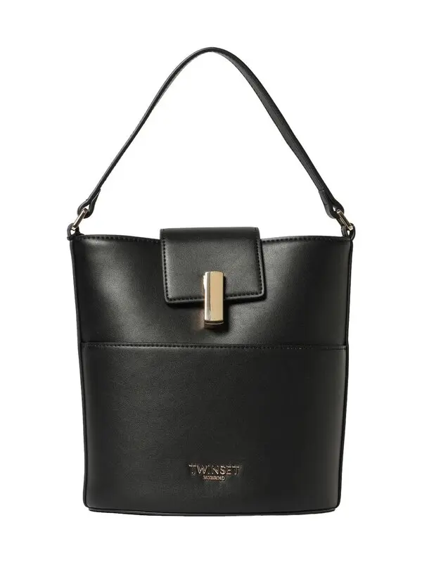 TWINSET Smooth Synthetic Leather Bucket Bag With Buckle Closure - Black