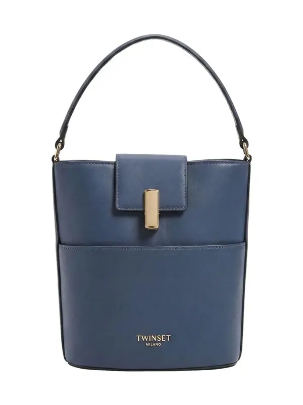 TWINSET Smooth Synthetic Leather Bucket Bag With Buckle Closure - Navy