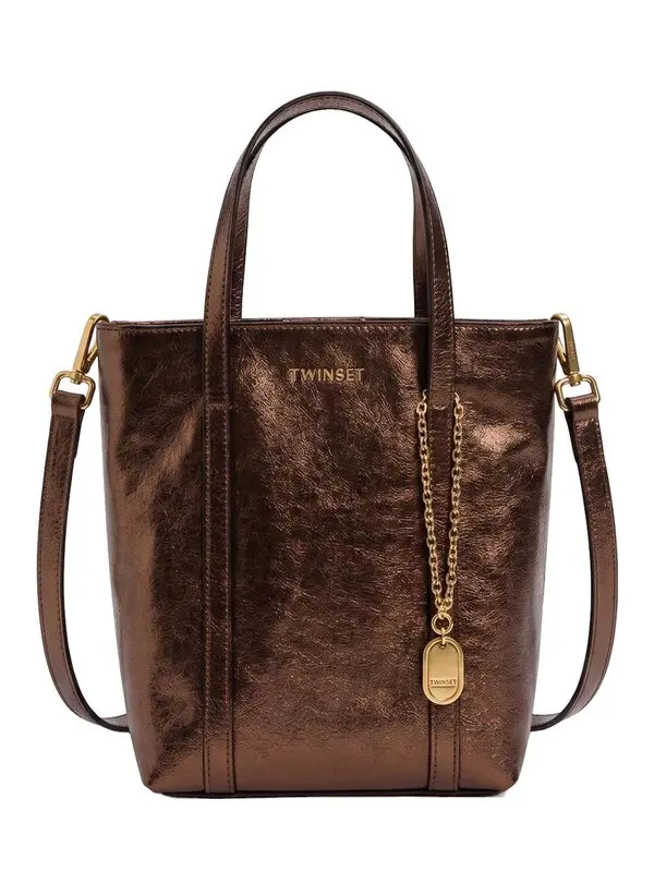 TWINSET Leather Tote Bag With Charm - Bronze