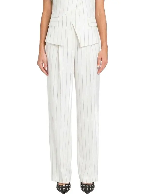 TWINSET Striped Viscose Blend Straight Trousers - White