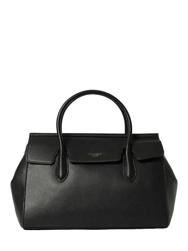 TWINSET Grained Faux Leather Top Handle Bag With Adjustable Shoulder Strap - Black