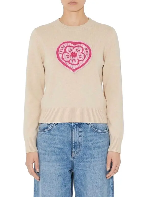 Kenzo Crewneck Floral Appliqué Pullover - Beige