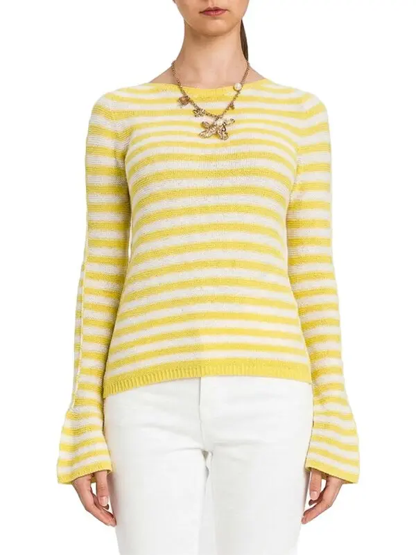 TWINSET Striped Cotton Blend Crewneck Sweater - Fa01