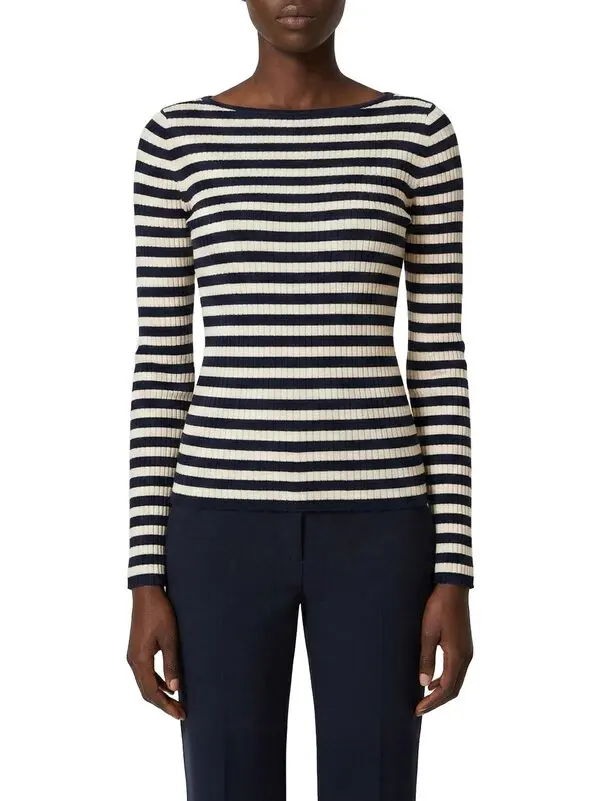 TWINSET Striped Cotton Blend Crewneck Sweater - Multicolor