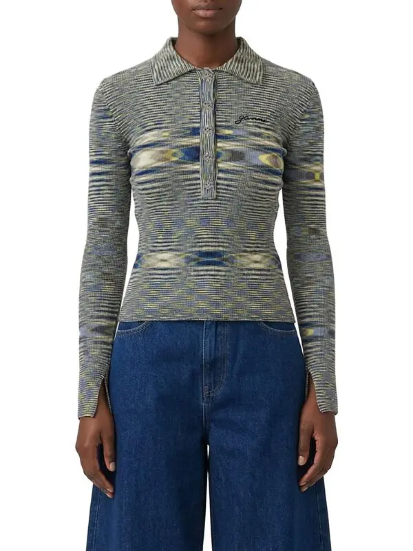 GANNI Recycled Knit Abstract Pattern Polo Shirt - Yellow