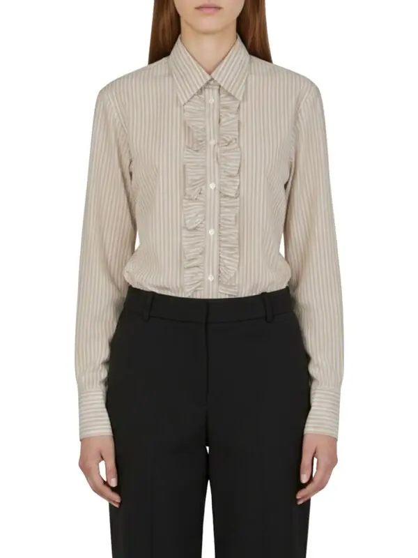 AMI Paris Striped Ruffled Shirt - Beige