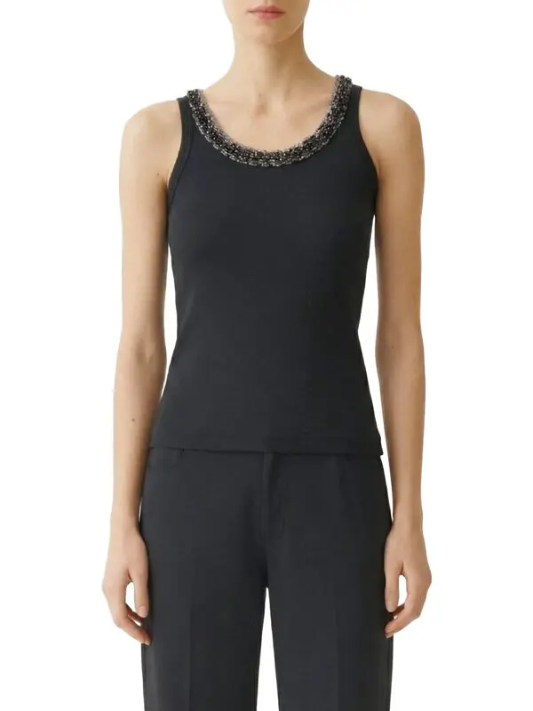 Fabiana Filippi Embellished Neck Tank Top - Black