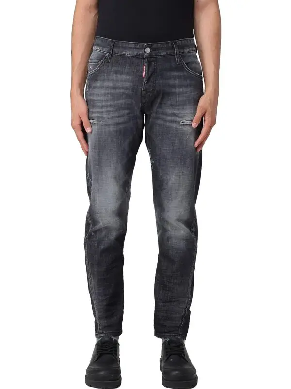 Dsquared2 Regular Fit Straight Leg Jeans In Distressed Effect Denim - Black