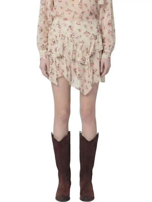 Isabel Marant Floral Print Ruffle Skirt - Beige