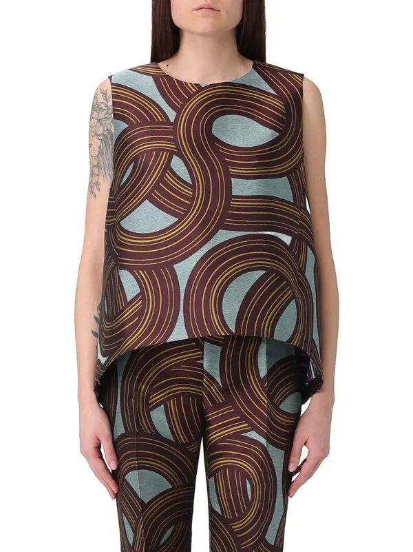 La DoubleJ Sleeveless Printed Crêpe Top - Brown