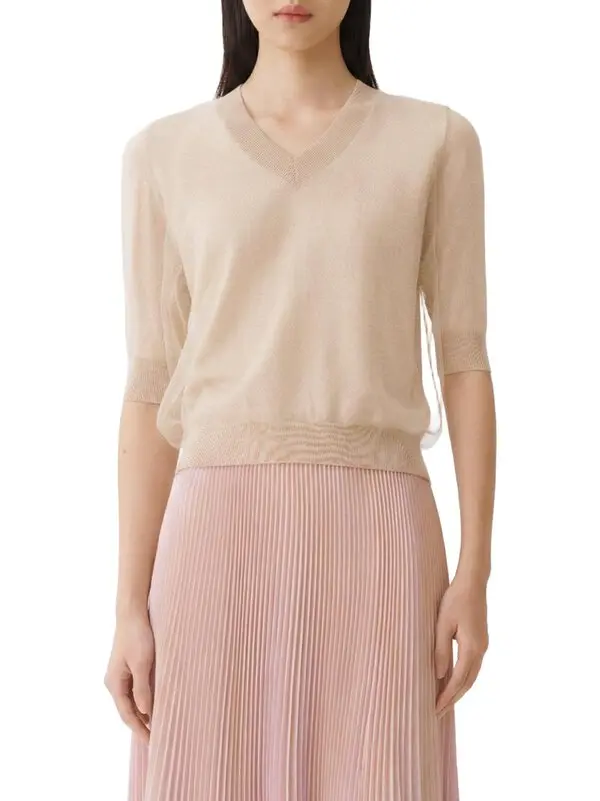 Fabiana Filippi V-neck Virgin Wool And Cotton Blend Sweater - Beige