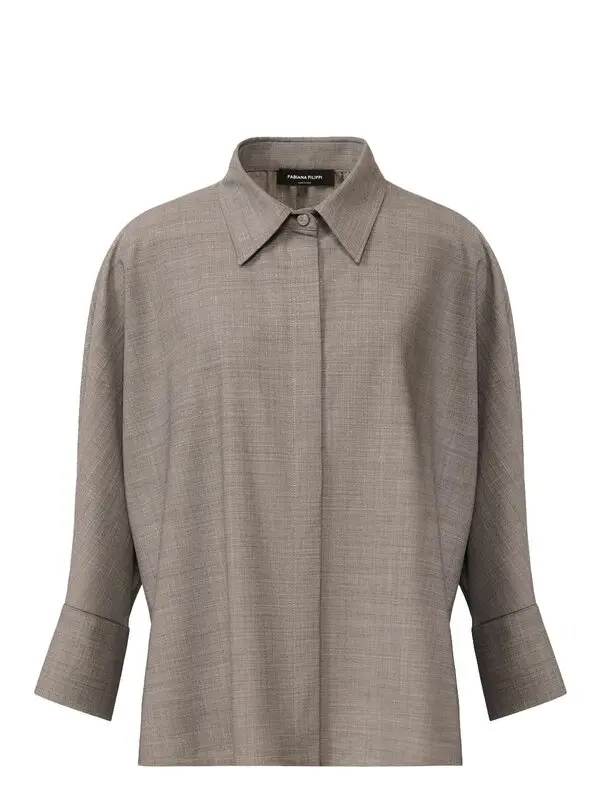 Fabiana Filippi Oversized Shirt In Fresh Wool With Diamond Thread - Grey