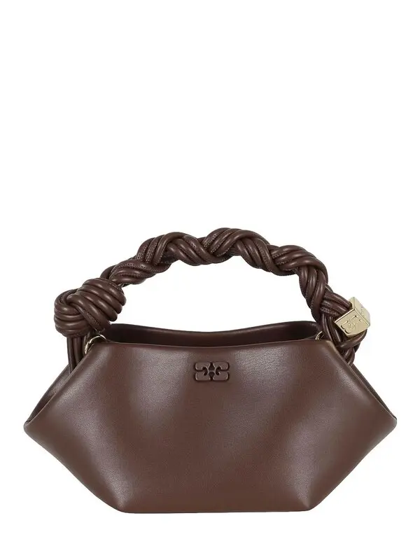 GANNI Recycled Leather Butterfly Logo Handbag With Braided Handle - Brown