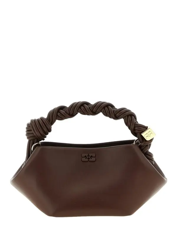 GANNI Recycled Leather Butterfly Logo Handbag With Braided Handle - Brown