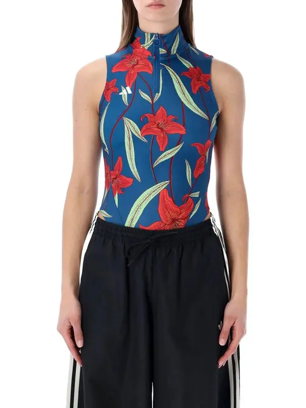 ADIDAS ORIGINALS Sleeveless Floral Print Technical Fabric Turtleneck Bodysuit - Multicolor